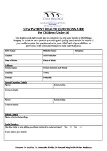 New Patient Health Questionnaire – Children – Old Bridge Surgery